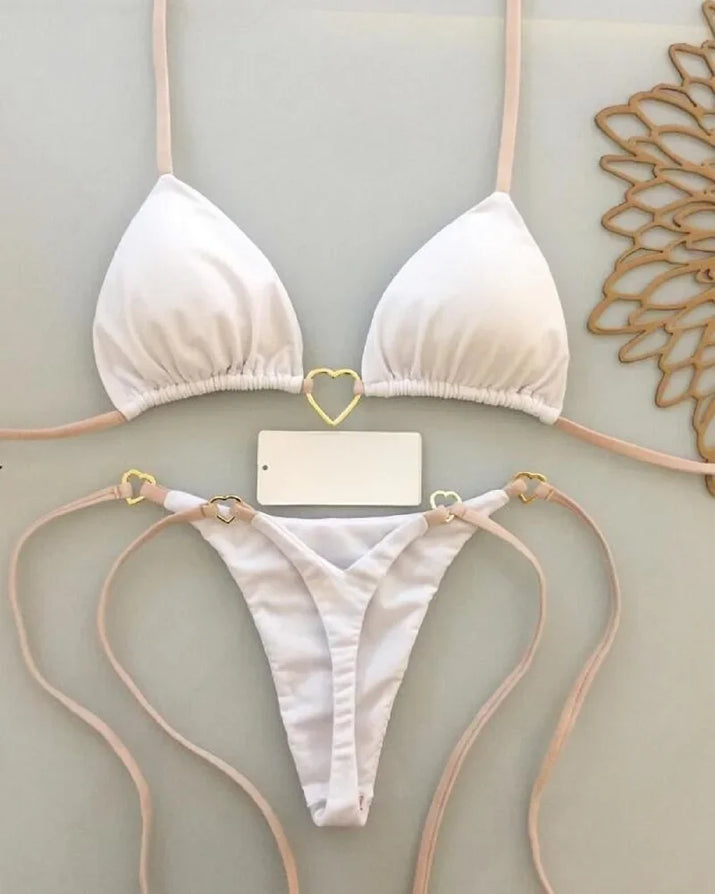 Sexy Halter Solid color Bikini Set Women's Swimsuit Two-piece Triangle ...